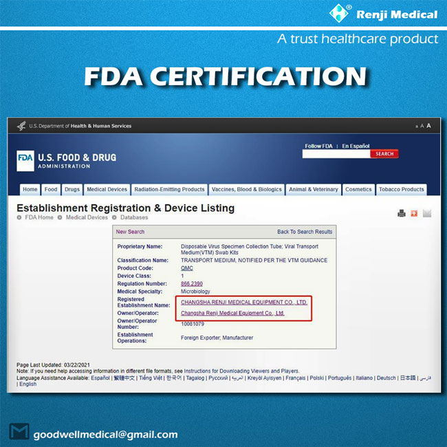 FDA approved Specimen Collection Tube , 3ml VTM Viral Transport Medium Kit